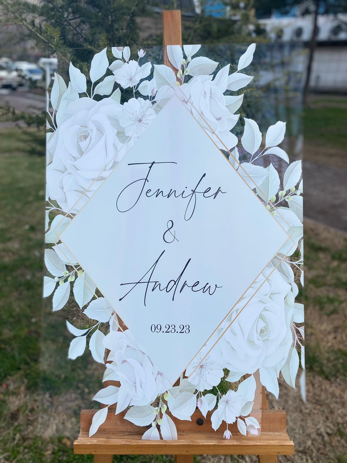 Clear Acrylic Welcome Sign White Rose Wedding Sign - Etsy