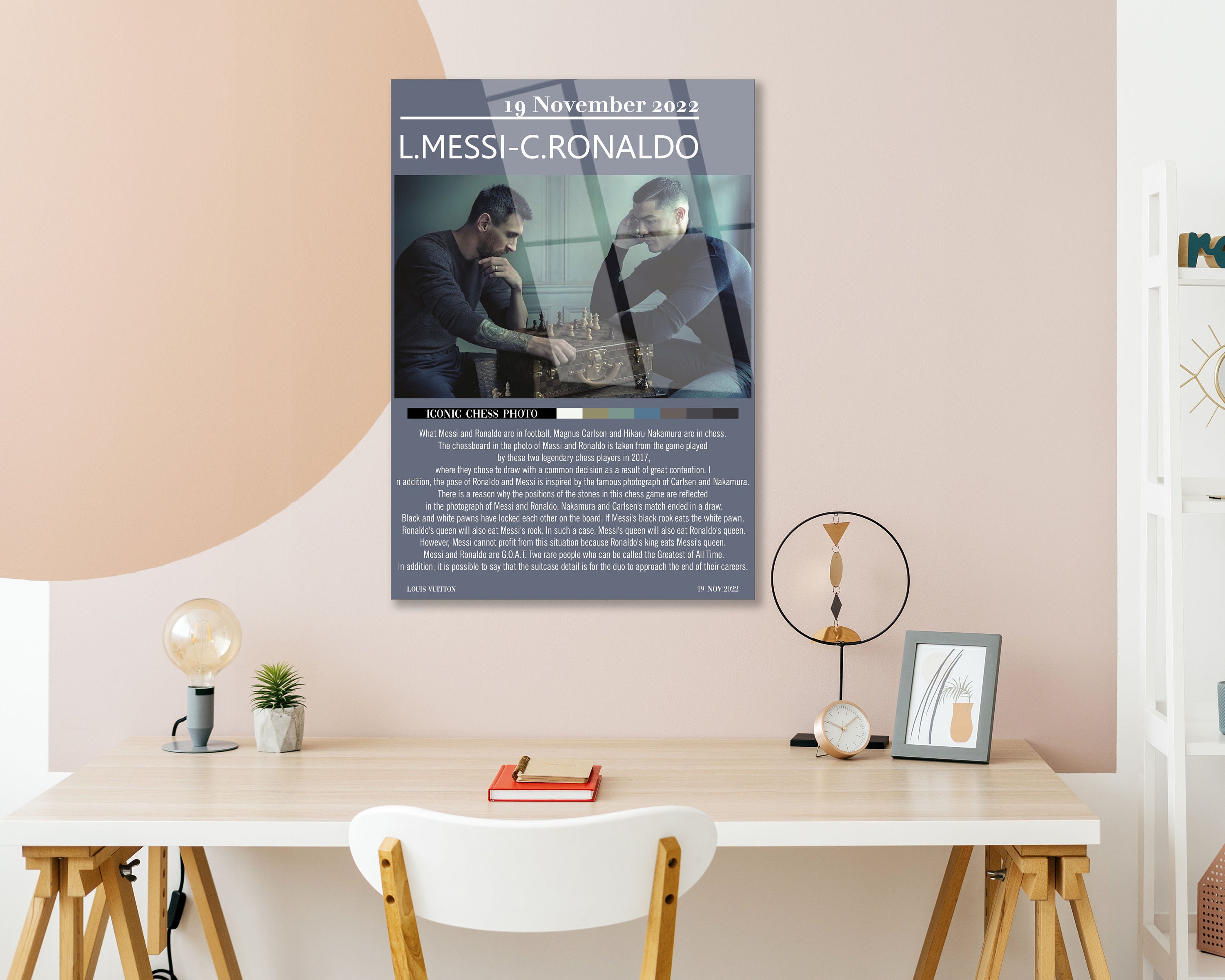 Lionel Messi Cristiano Ronaldo Chess Poster Tempered Glass Wall Art ...