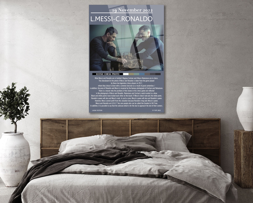 Lionel Messi Cristiano Ronaldo Chess Poster Tempered Glass Wall Art ...