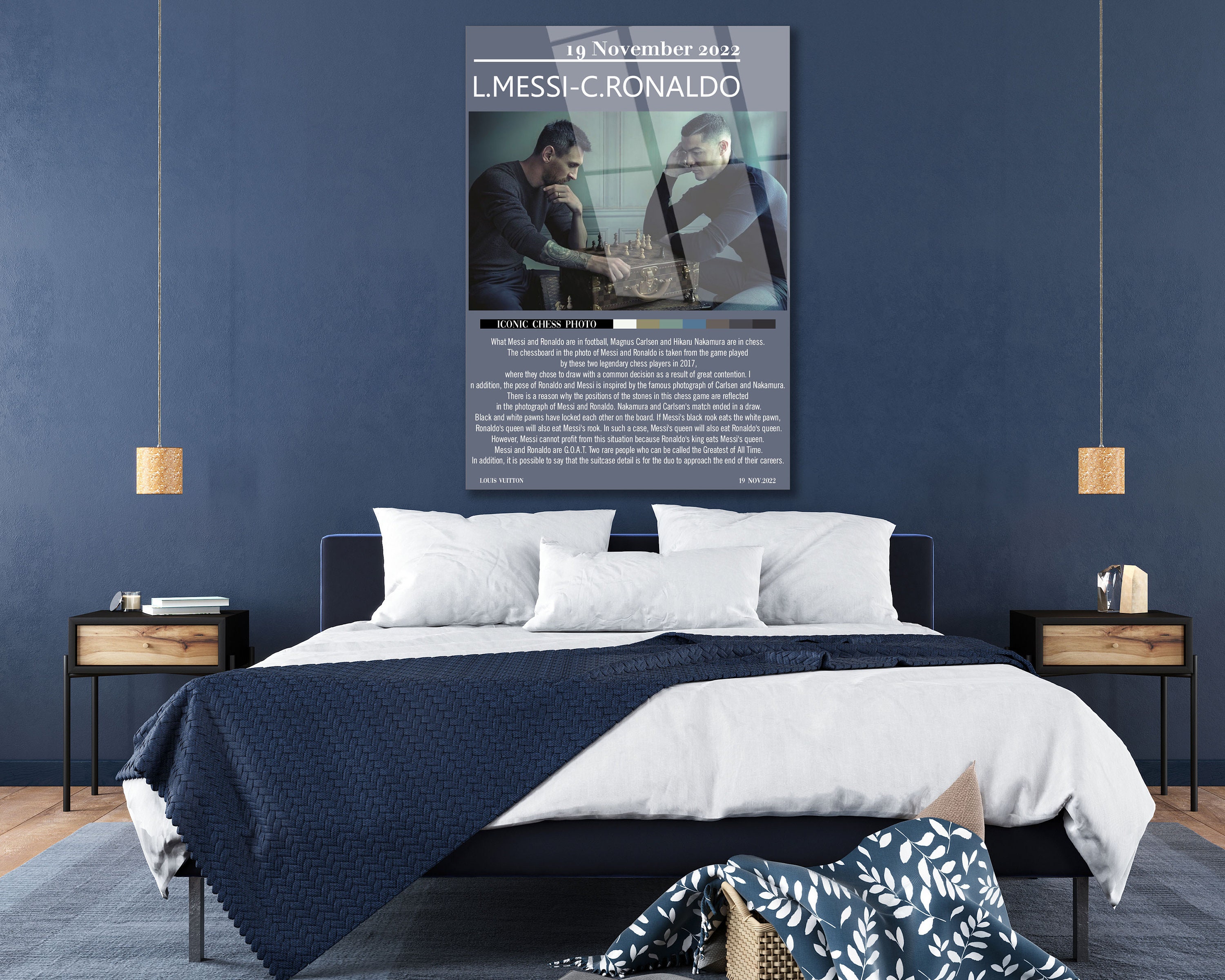 Lionel Messi Cristiano Ronaldo Chess Poster Tempered Glass Wall Art ...