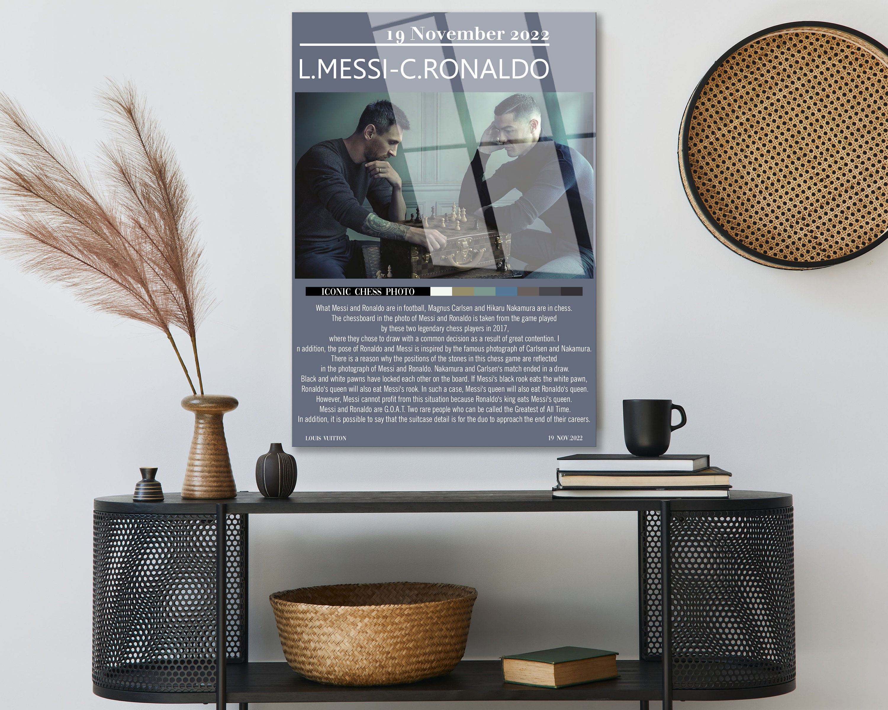 Lionel Messi Cristiano Ronaldo Chess Poster Tempered Glass Wall Art ...