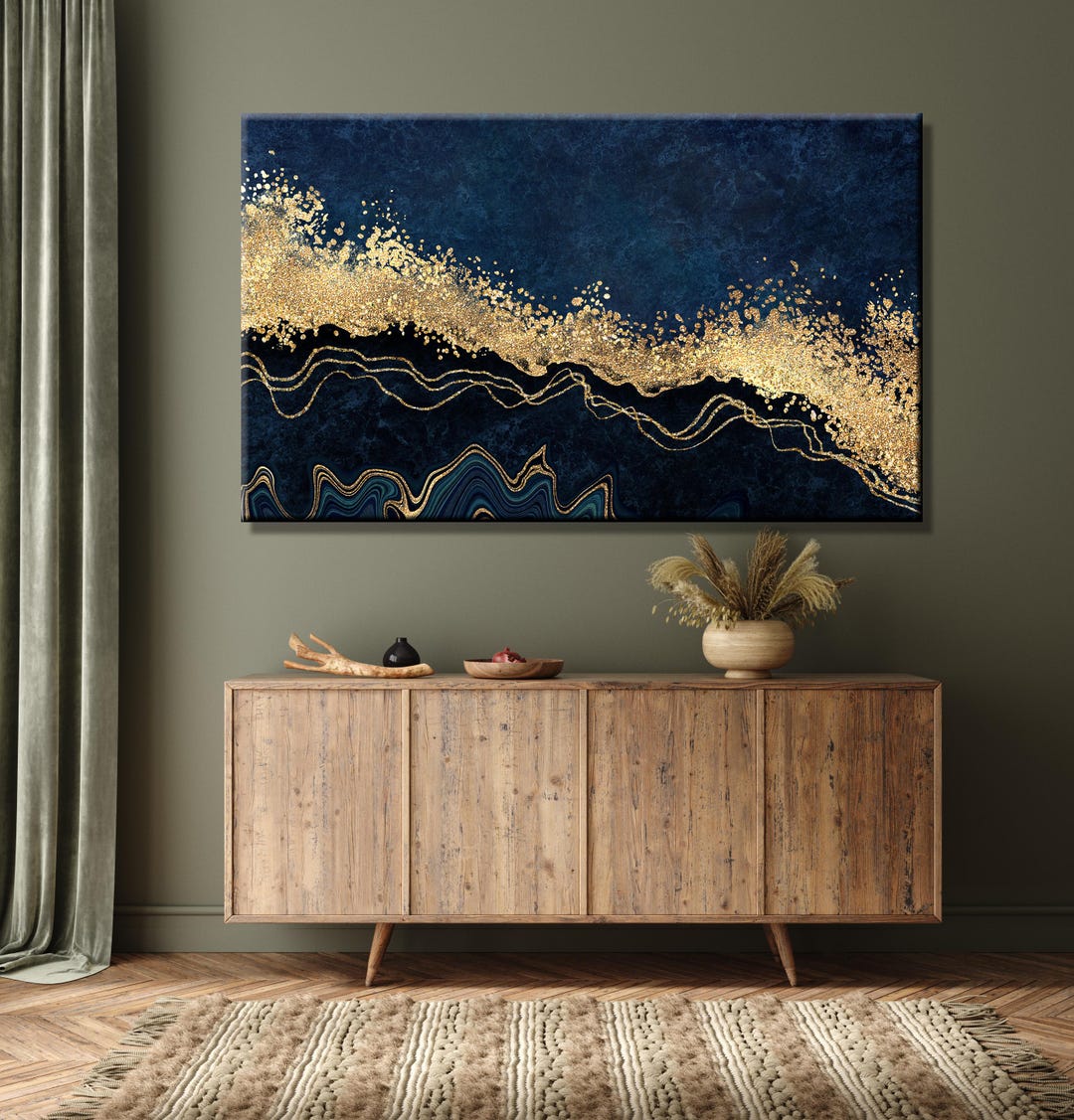Navy Blue and Gold Wall Art | Abstract Wall Art | Dark Blue & Gold ...