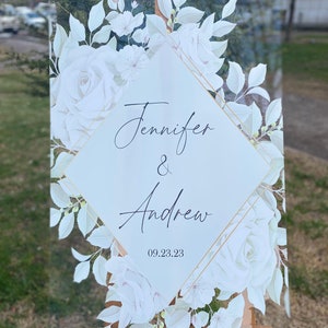 Clear Acrylic Welcome Sign , White Rose Wedding Sign , Customizable ...