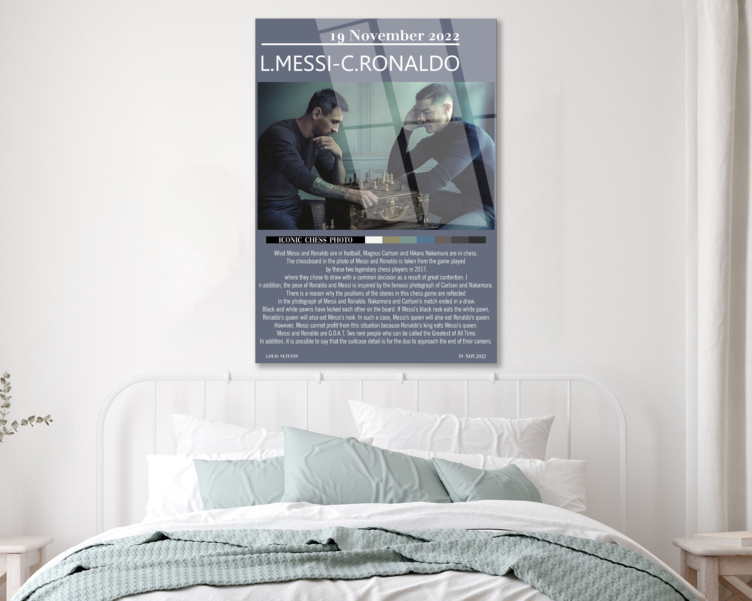 Lionel Messi Cristiano Ronaldo Chess Poster Tempered Glass Wall Art ...