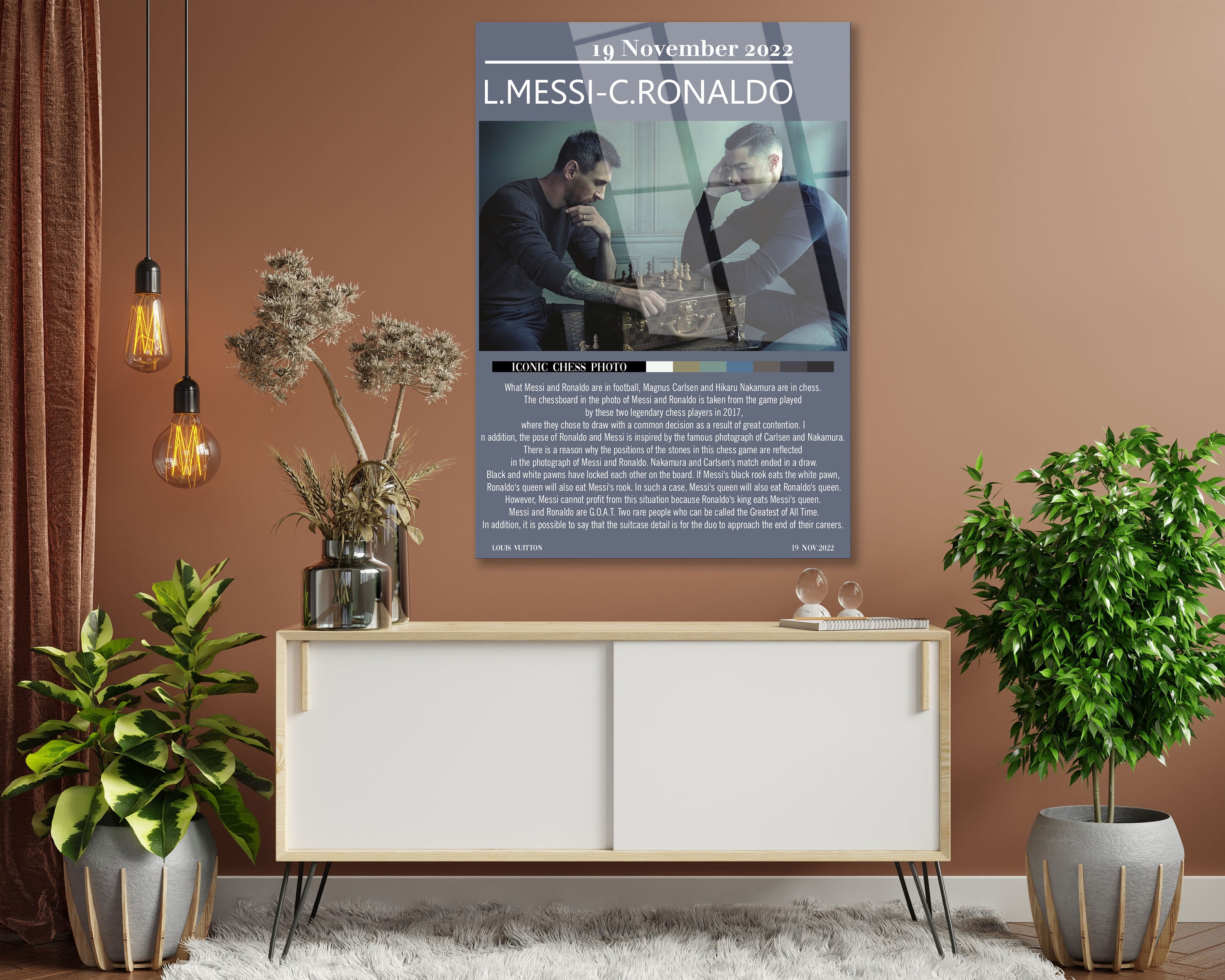 Lionel Messi Cristiano Ronaldo Chess Poster Tempered Glass Wall Art ...