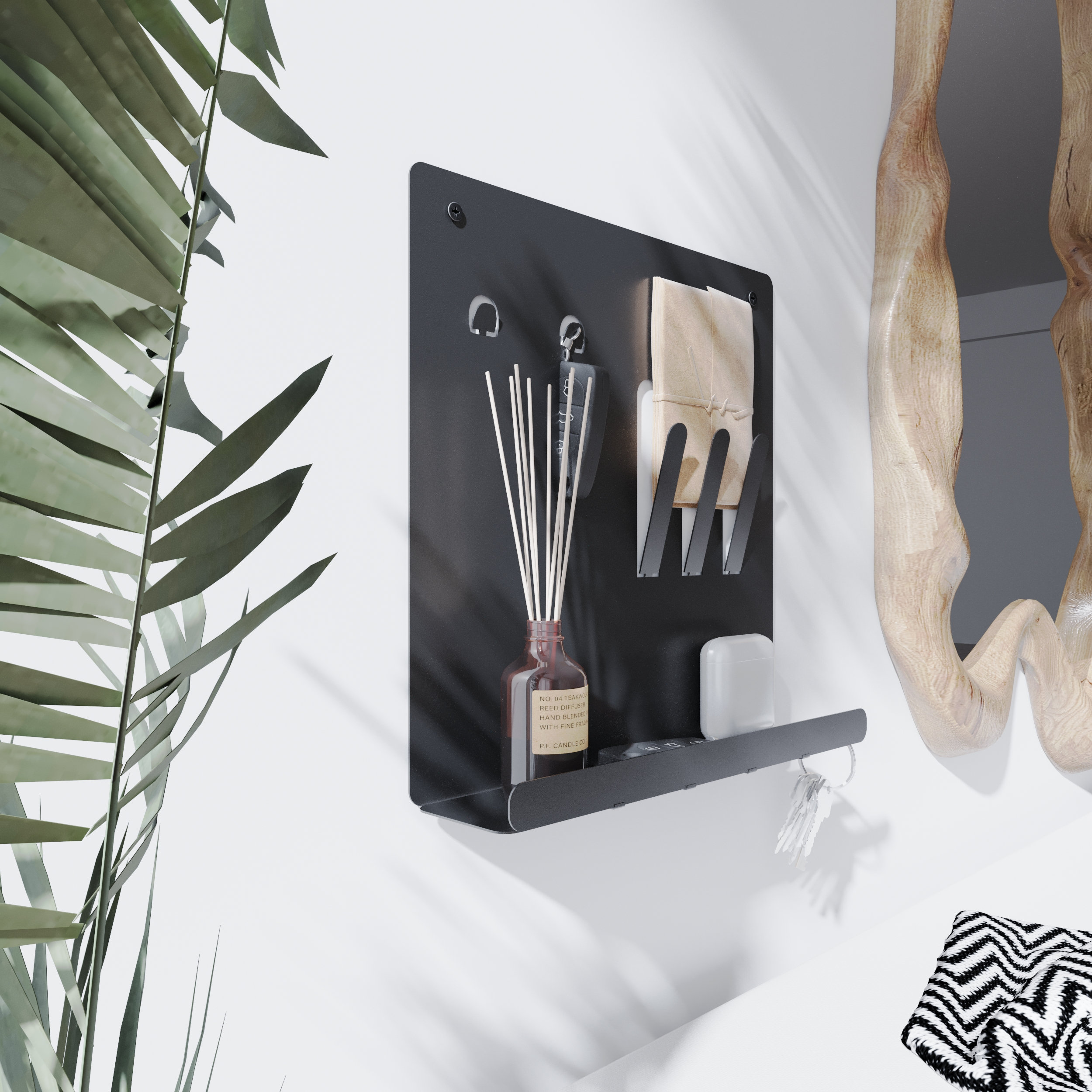 Modern Metal Key Holder, Industrial Entryway Organizer, Floating Shelf ...