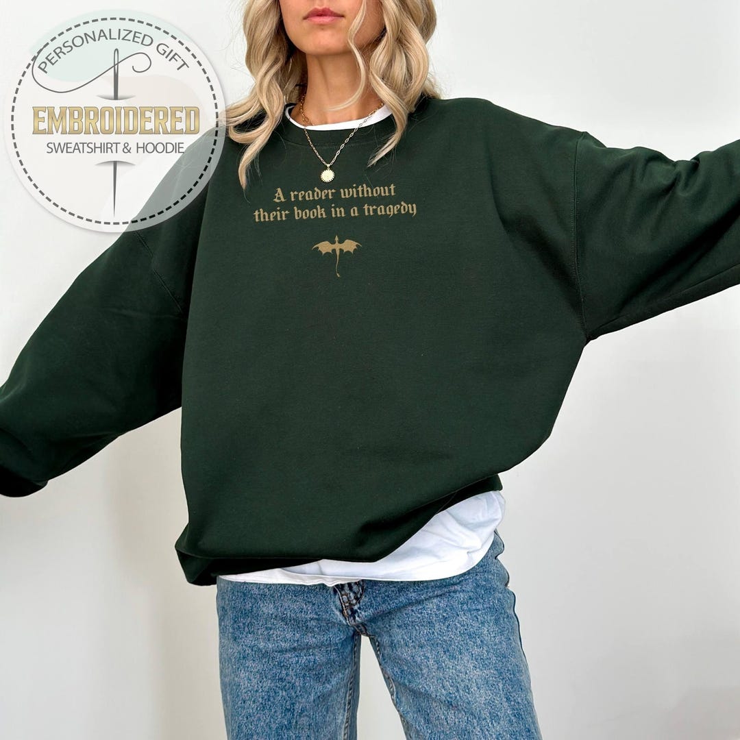 Embroidery A Reader Without Their Book in A Tragedy Hoodie, Embroidered ...