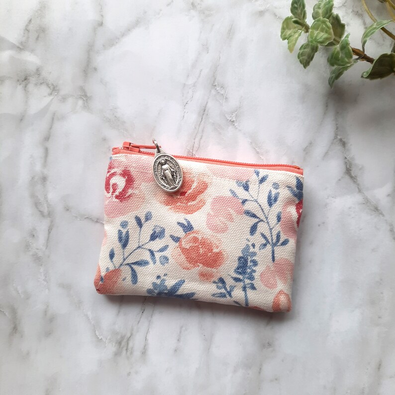 Hand-sewn Floral Rosary Pouch With Marian Zipper Pull - Etsy