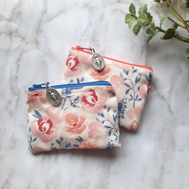 Hand-sewn Floral Rosary Pouch With Marian Zipper Pull - Etsy