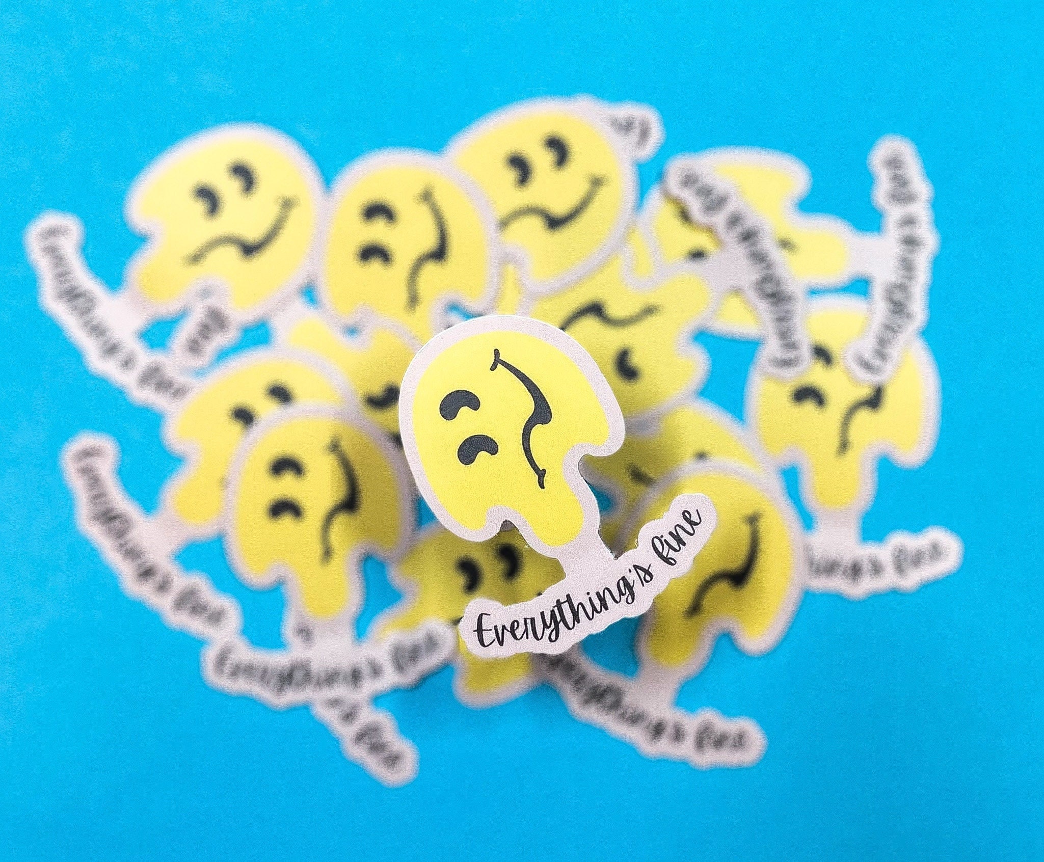 Everything is Fine Sticker, Mental Illness Art Sticker, Melting Smiley ...