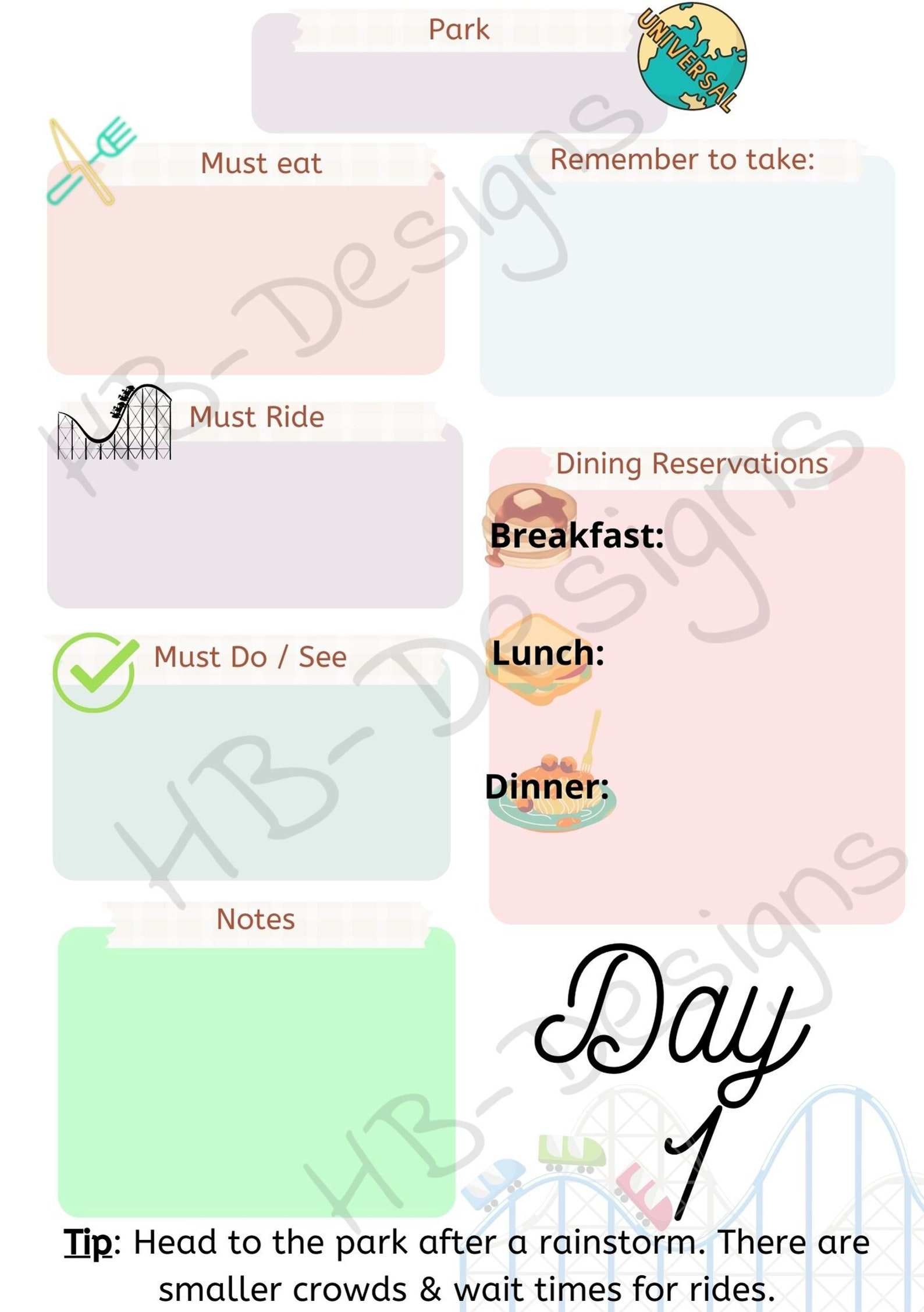 14 Day Universal Orlando Planner / Organiser / Digital Download ...