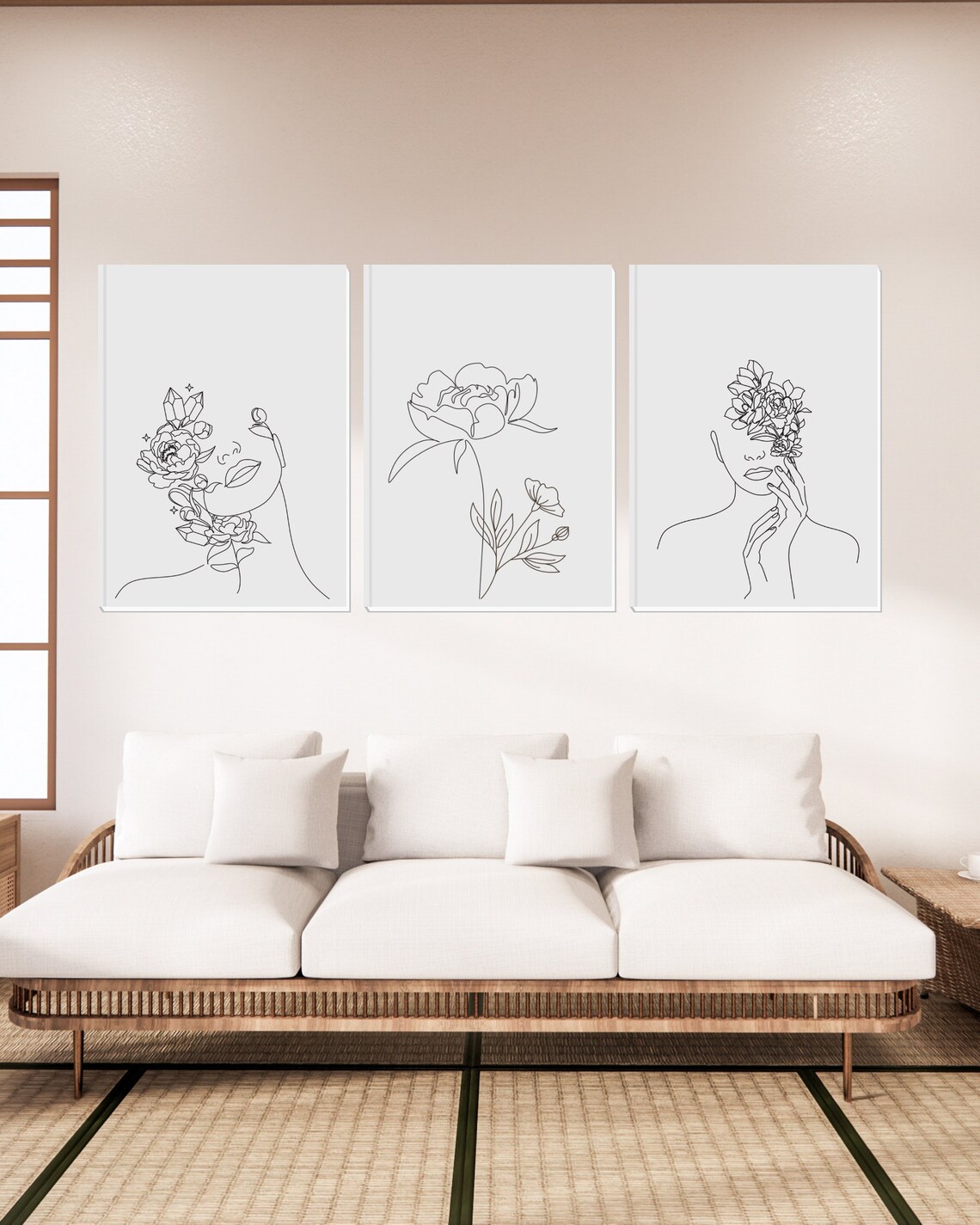 Minimalist Line Art Flower Set, Flower Line Art, Female Body Line Art ...