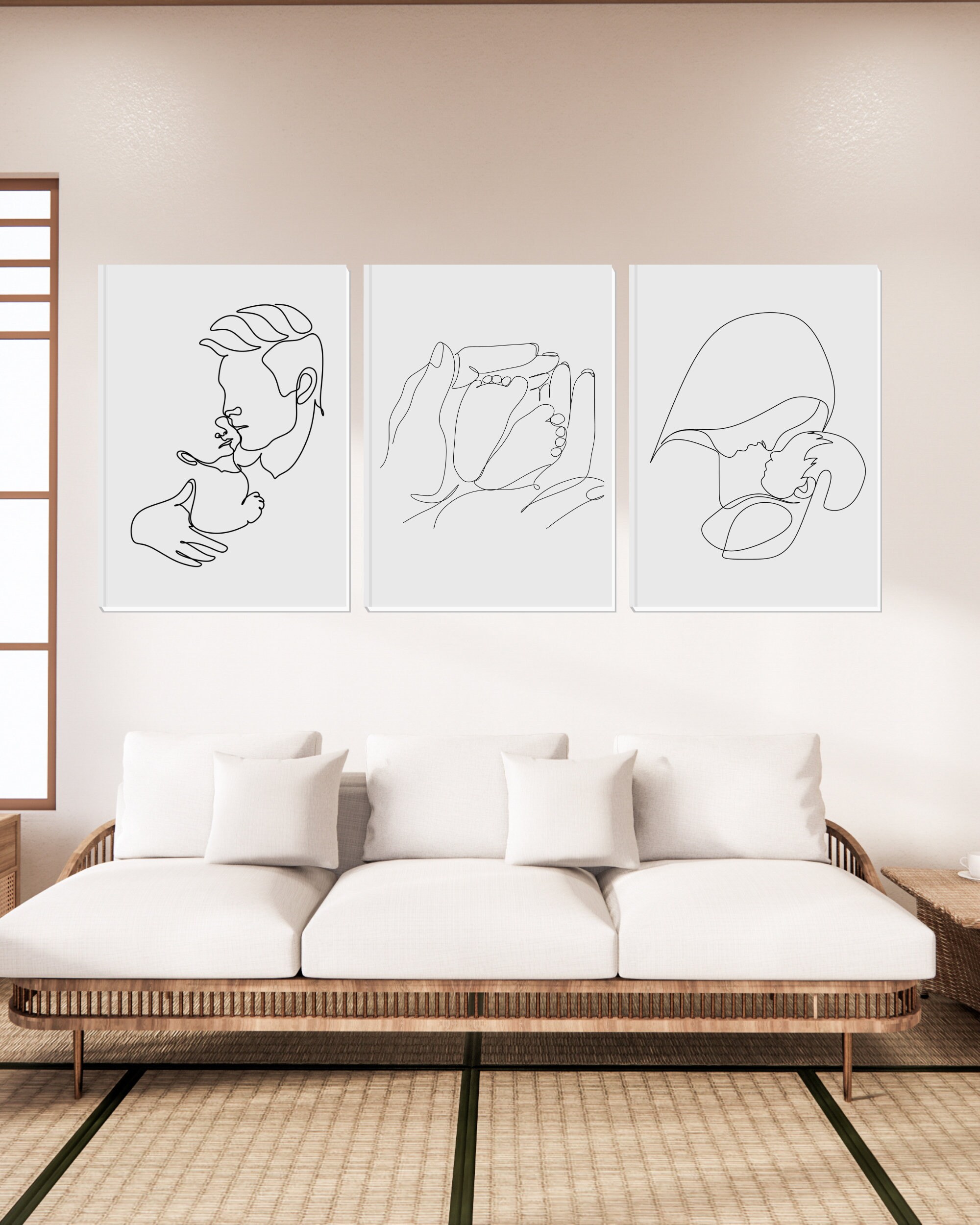 Minimalist Modern One Line Art Family, Mom Dad Baby Line Art, Digital ...