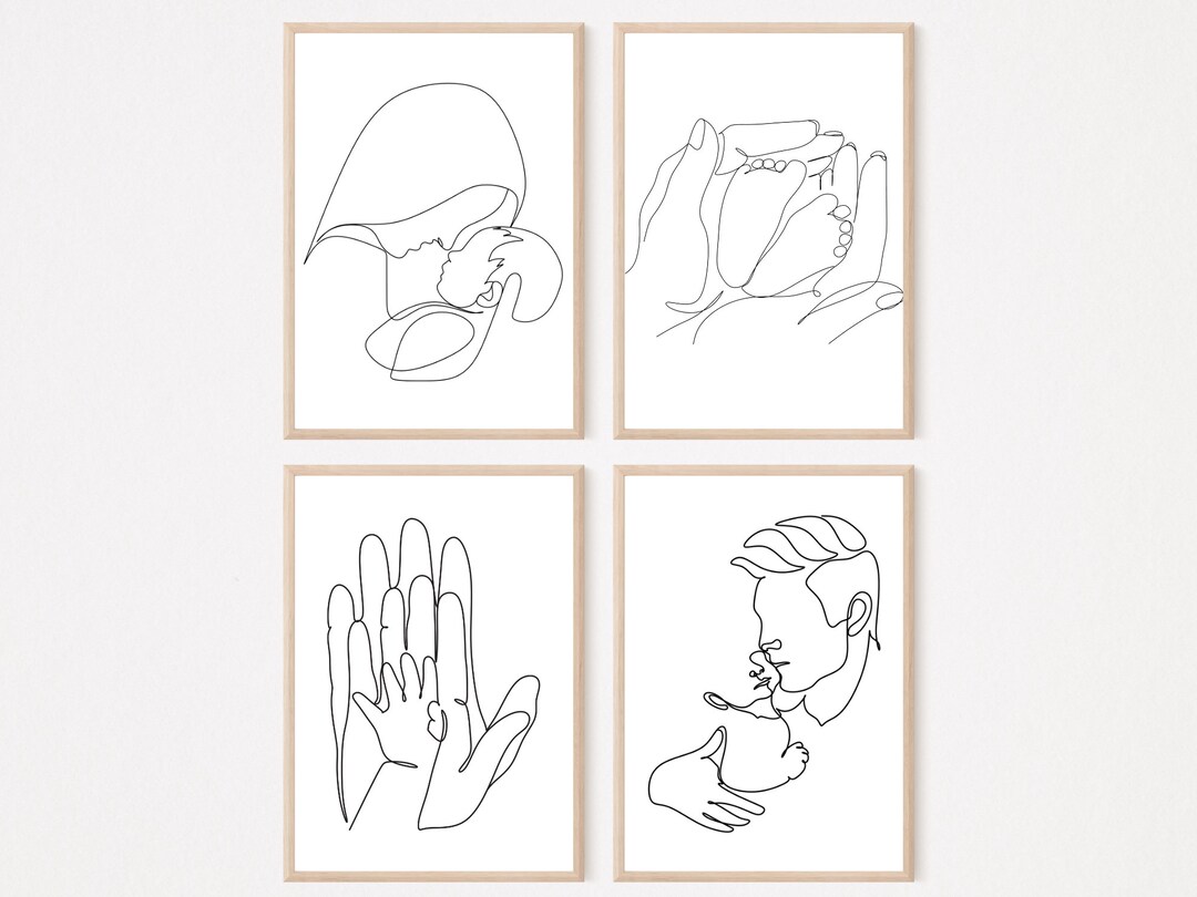 Minimalist Modern One Line Art Family, Mom Dad Baby Line Art, Digital ...