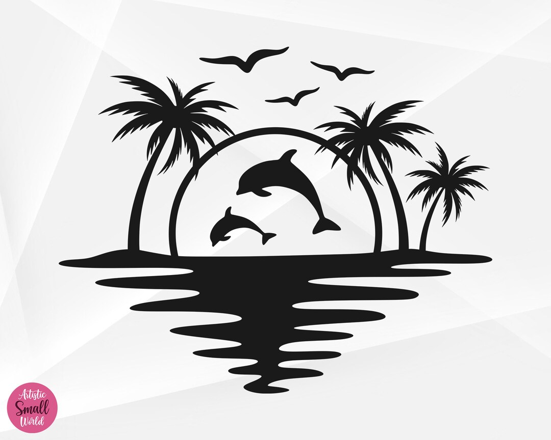 Beach Scene SVG Dolphin Palm Tree Sunset Svg Summer Svg - Etsy