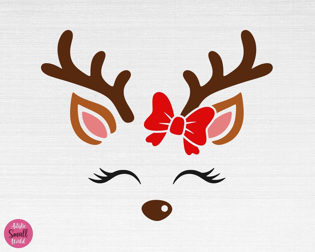 Reindeer Face SVG, Christmas Svg, Reindeer With Bow Svg, Reindeer Face ...