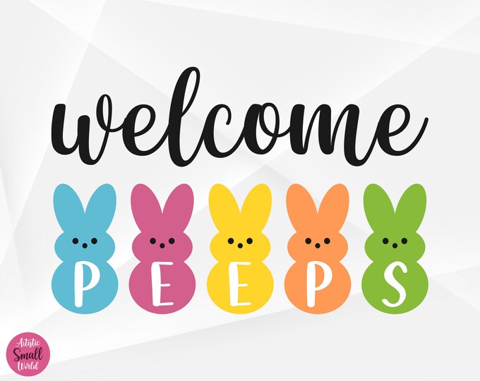 Welcome Peeps Easter Door Hanger SVG for Cricut Spring Wood Round Cut ...