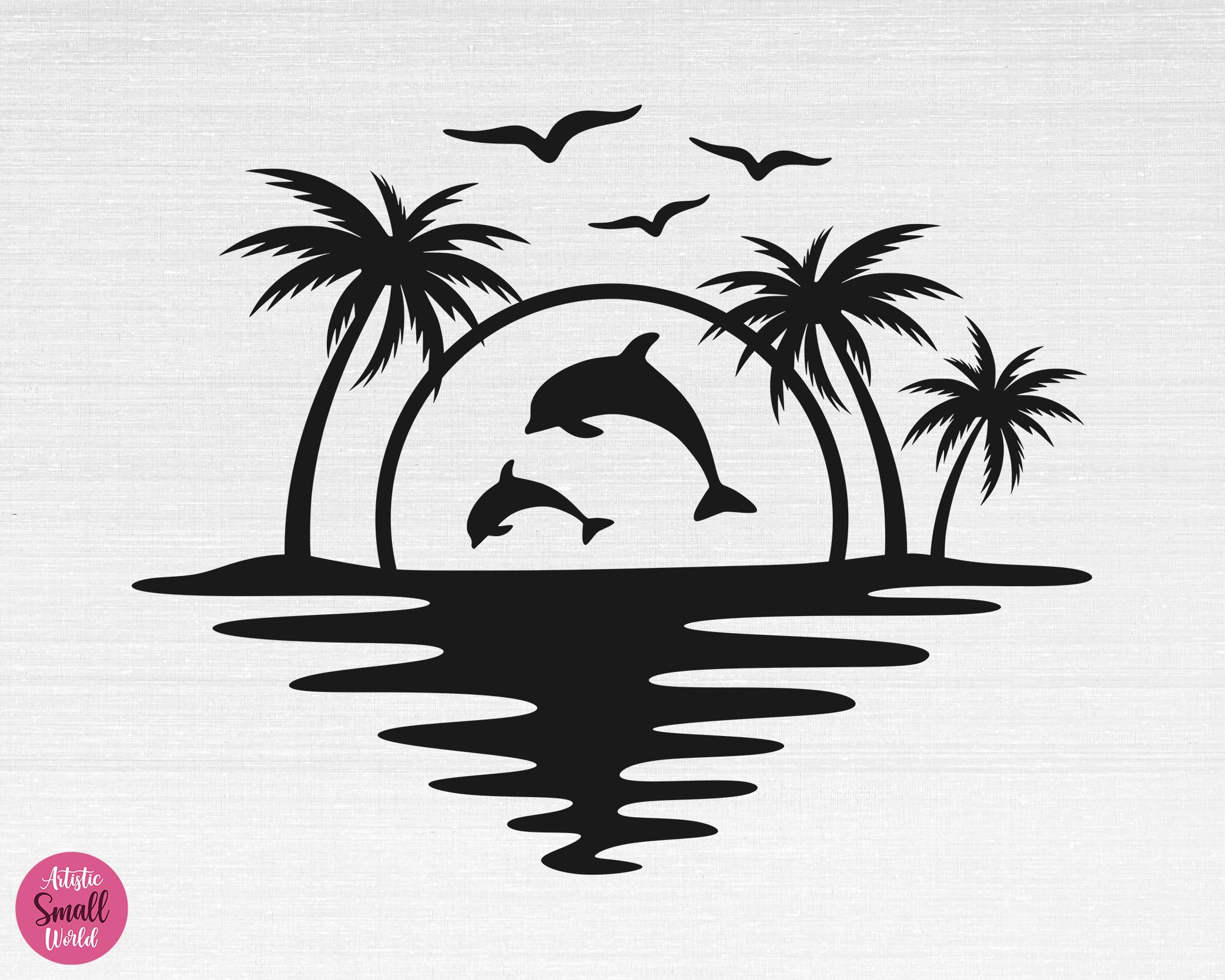 Beach Scene SVG, Dolphin Palm Tree Sunset Svg, Summer Svg, Summer Shirt ...