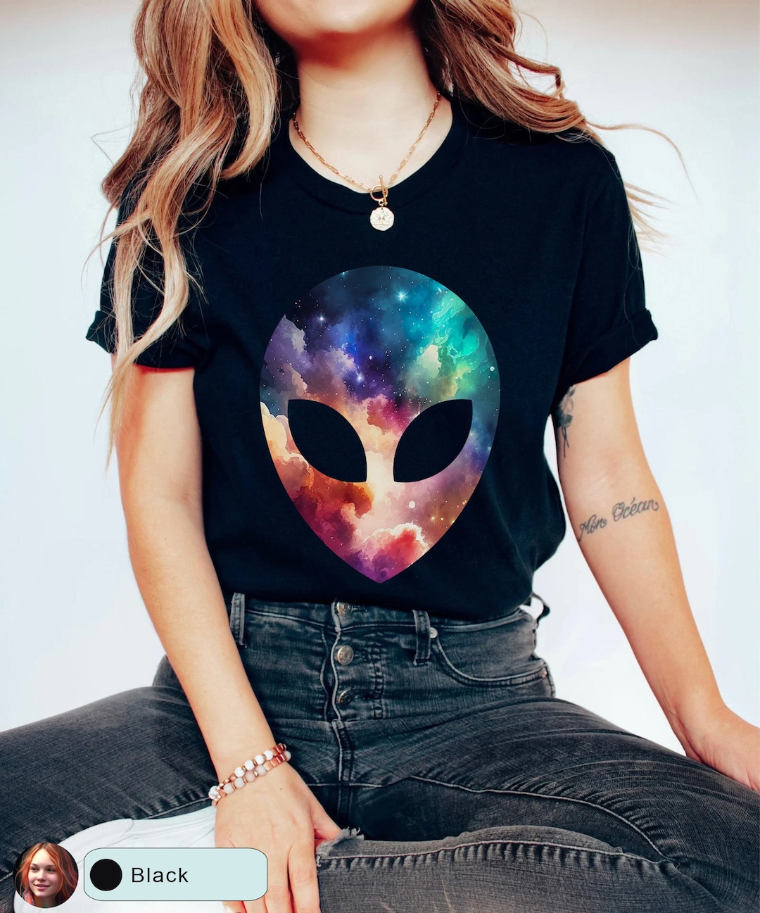 Alien Head Tshirt, Sci-fi T-shirt, Colorful Galaxy Tee, Explore Outer ...