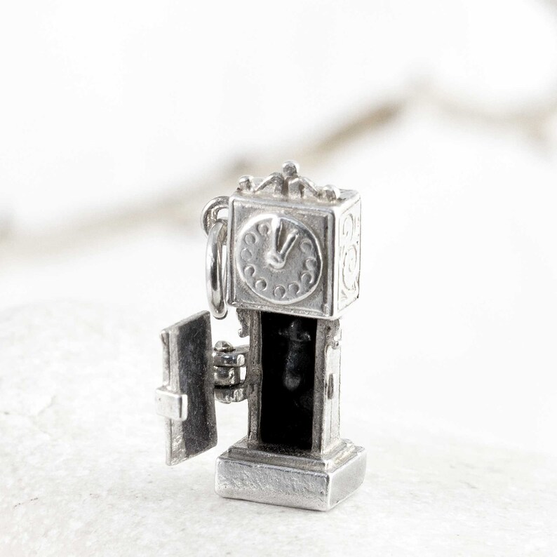 Vintage Silver Charm, Clock Charm With Movable Door, Sterling Silver ...