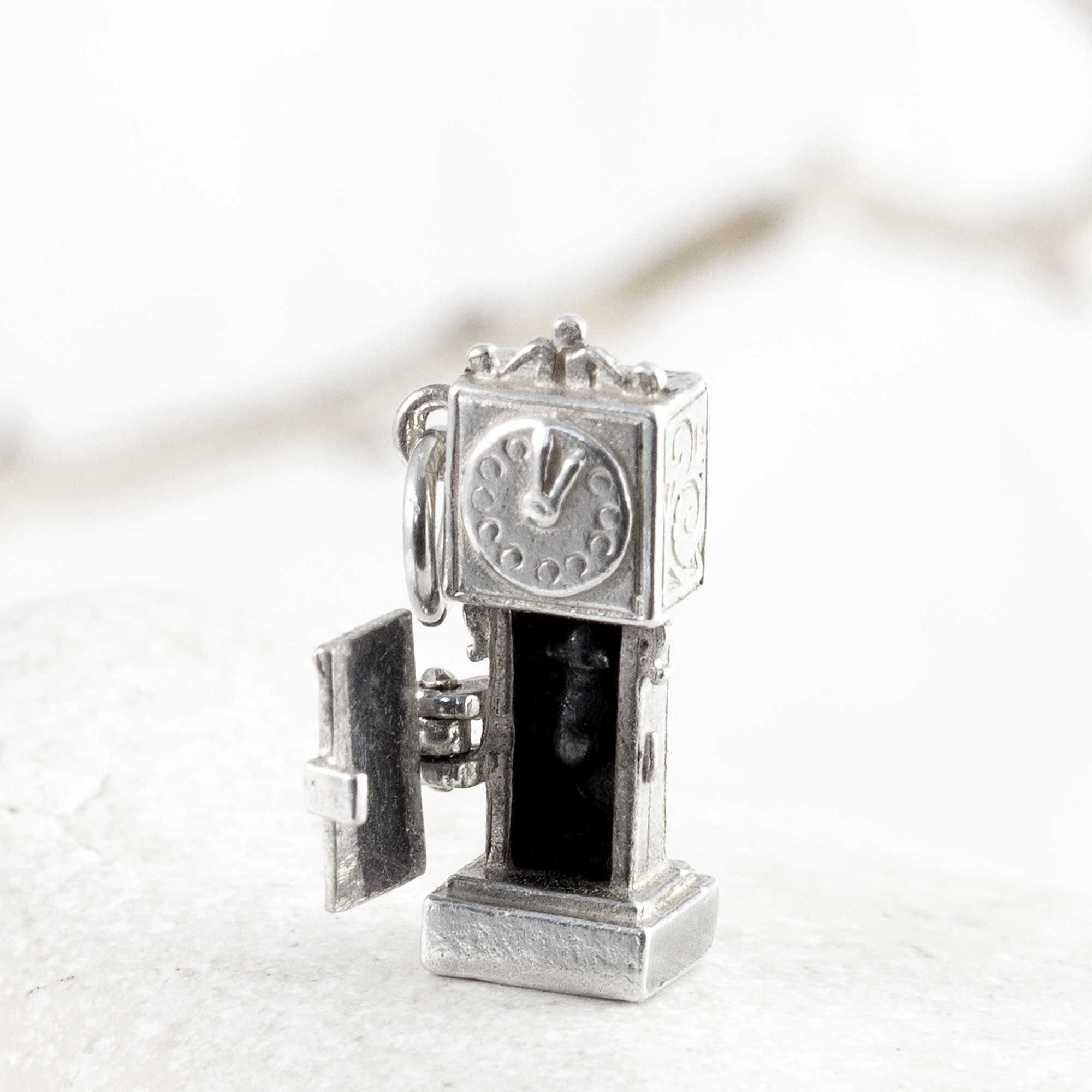 Vintage Silver Charm, Clock Charm With Movable Door, Sterling Silver ...