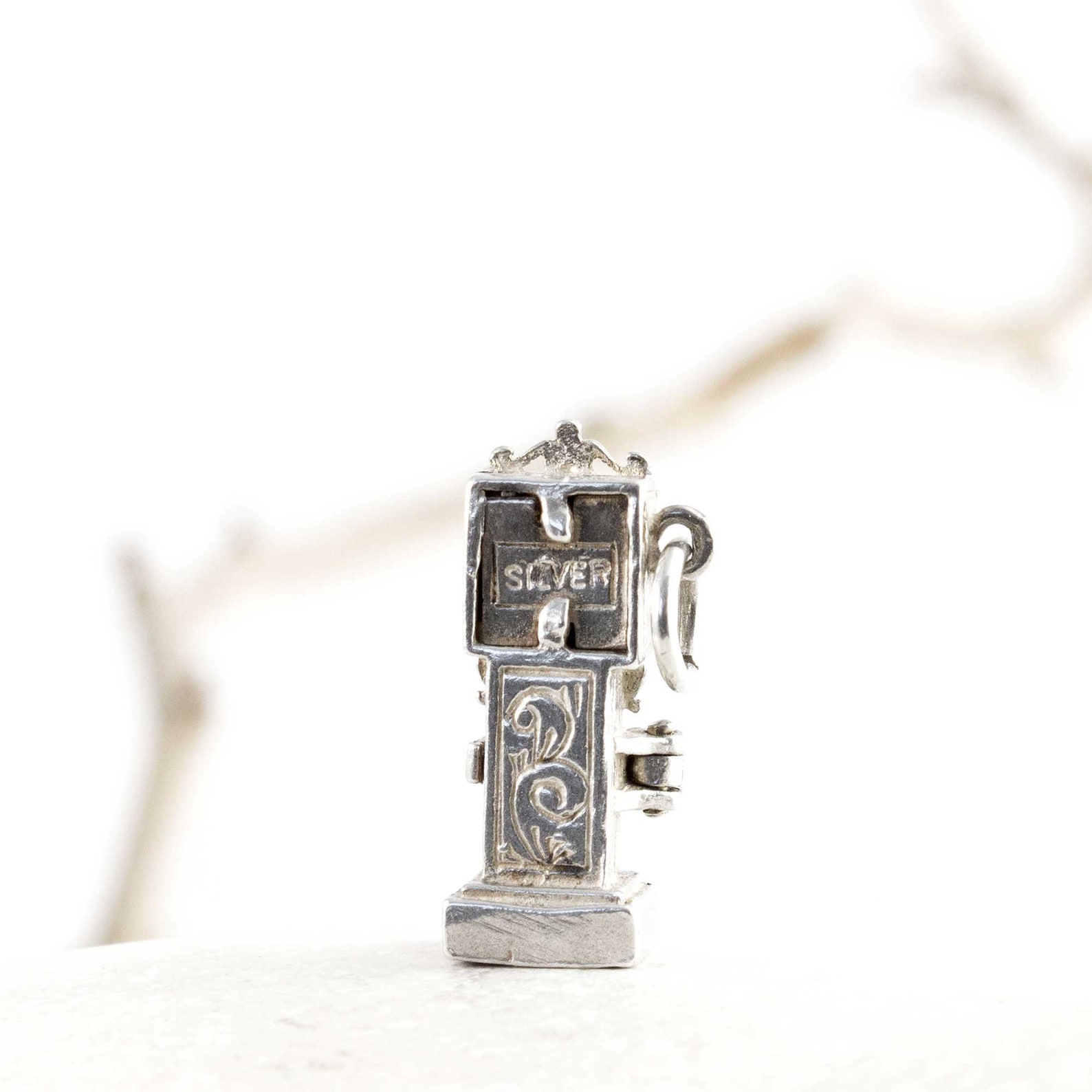 Vintage Silver Charm, Clock Charm With Movable Door, Sterling Silver ...