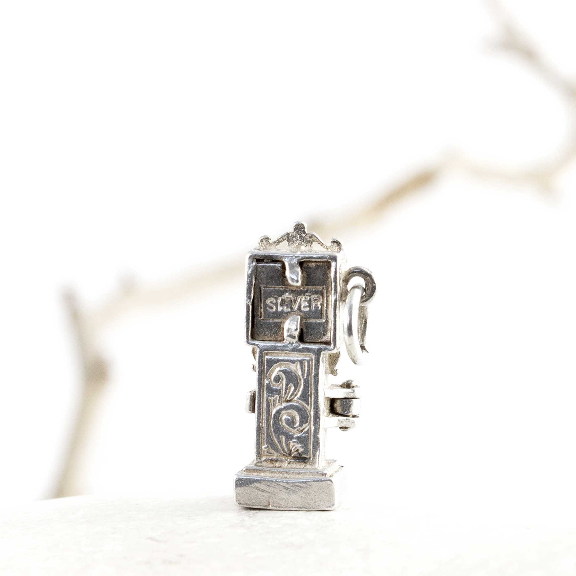 Vintage Silver Charm, Clock Charm With Movable Door, Sterling Silver ...