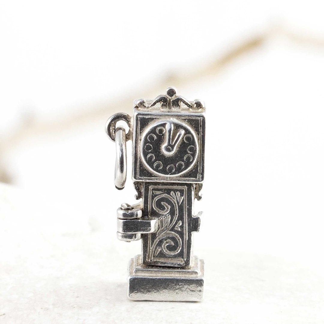 Vintage Silver Charm, Clock Charm With Movable Door, Sterling Silver ...