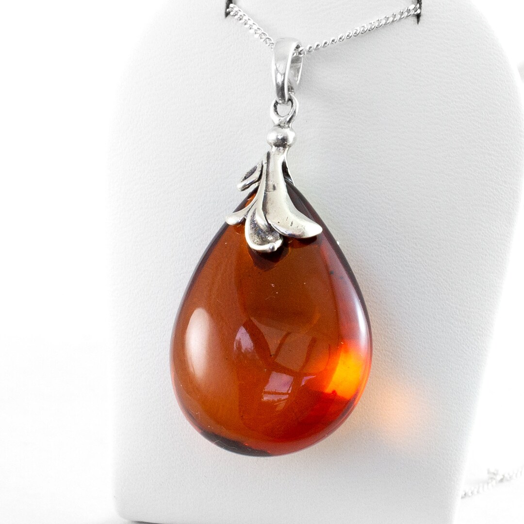 Baltic Amber Pendant, Natural Baltic Amber Silver Pendant, 18" Sterling ...