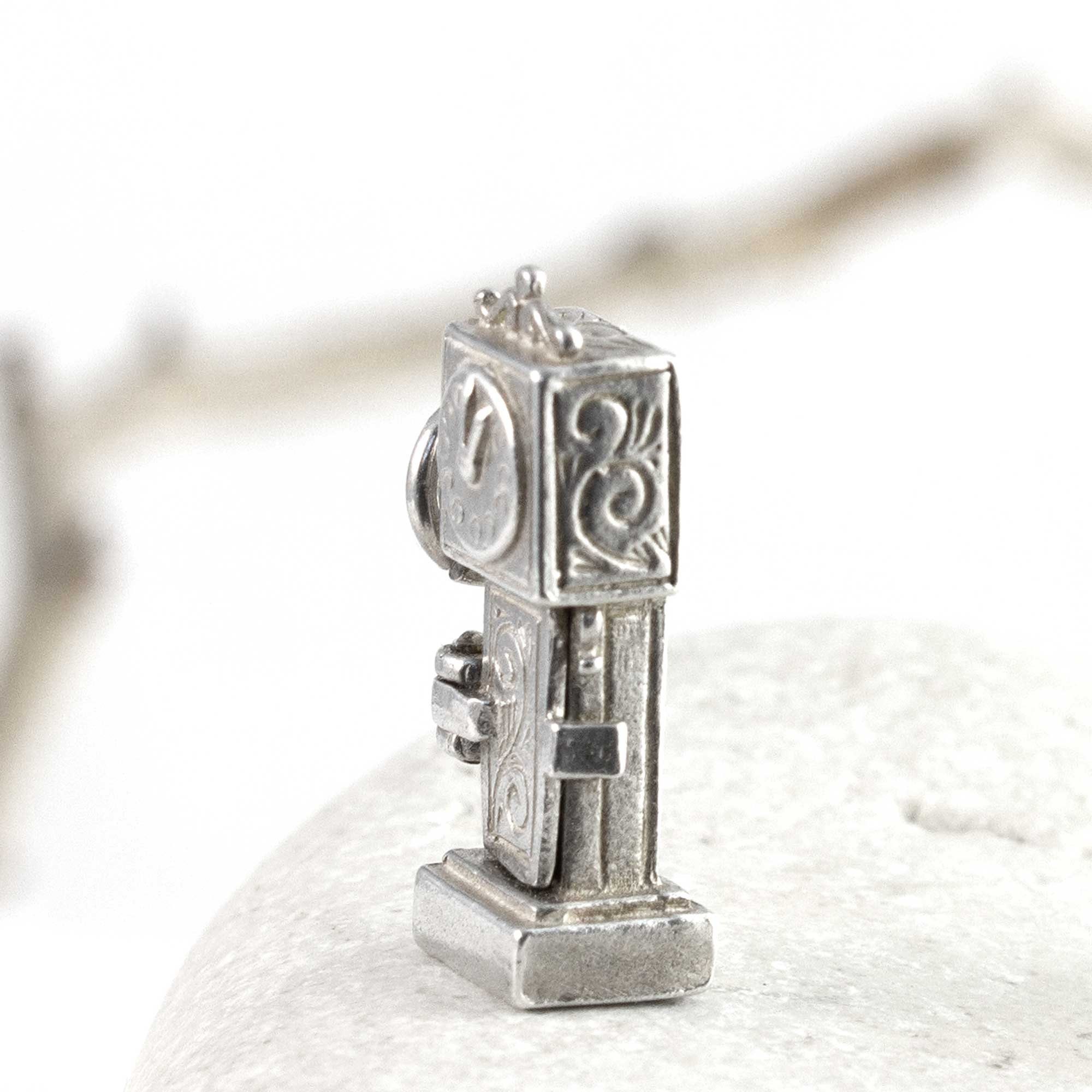 Vintage Silver Charm, Clock Charm With Movable Door, Sterling Silver ...