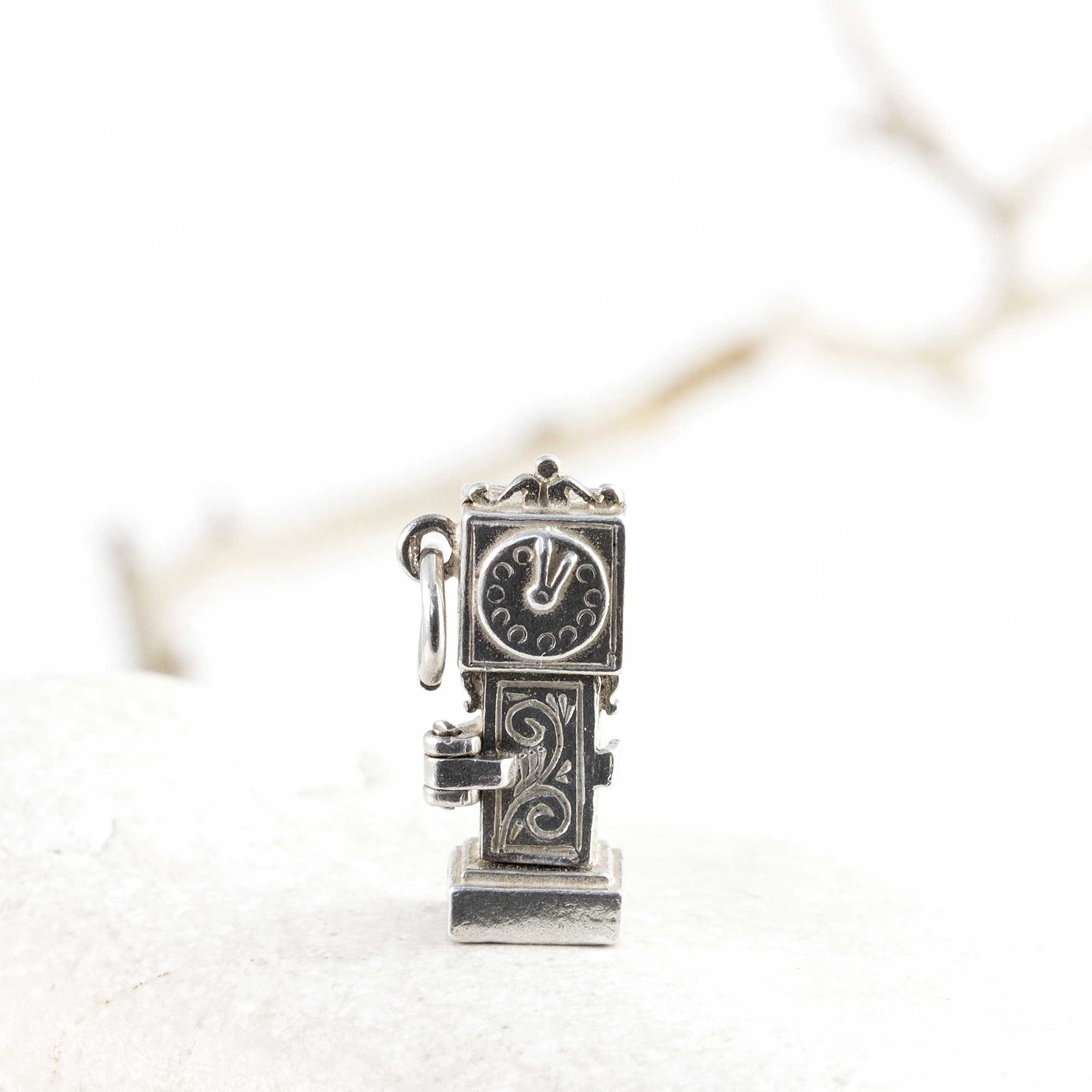 Vintage Silver Charm, Clock Charm With Movable Door, Sterling Silver ...