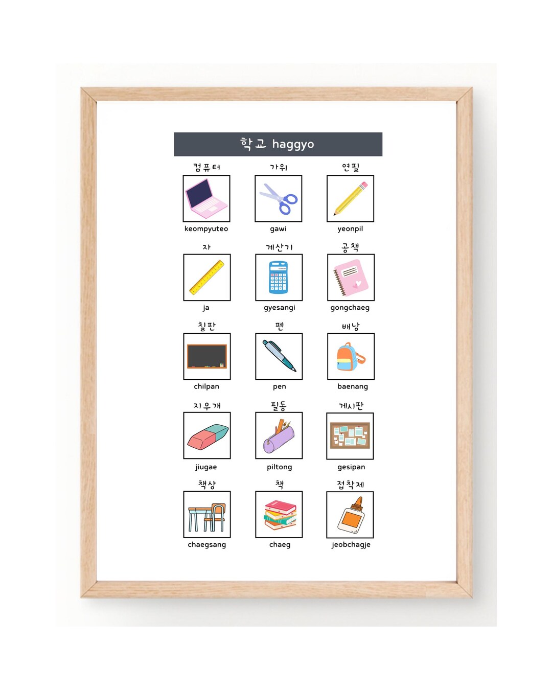 Educational Korean Learning Digital Download SCHOOL Vocabulary Korean ...