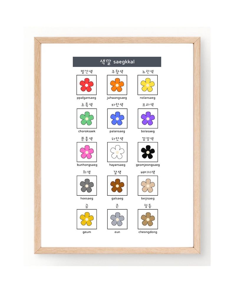 Educational Korean Learning Digital Download COLOURS Vocabulary Korean ...