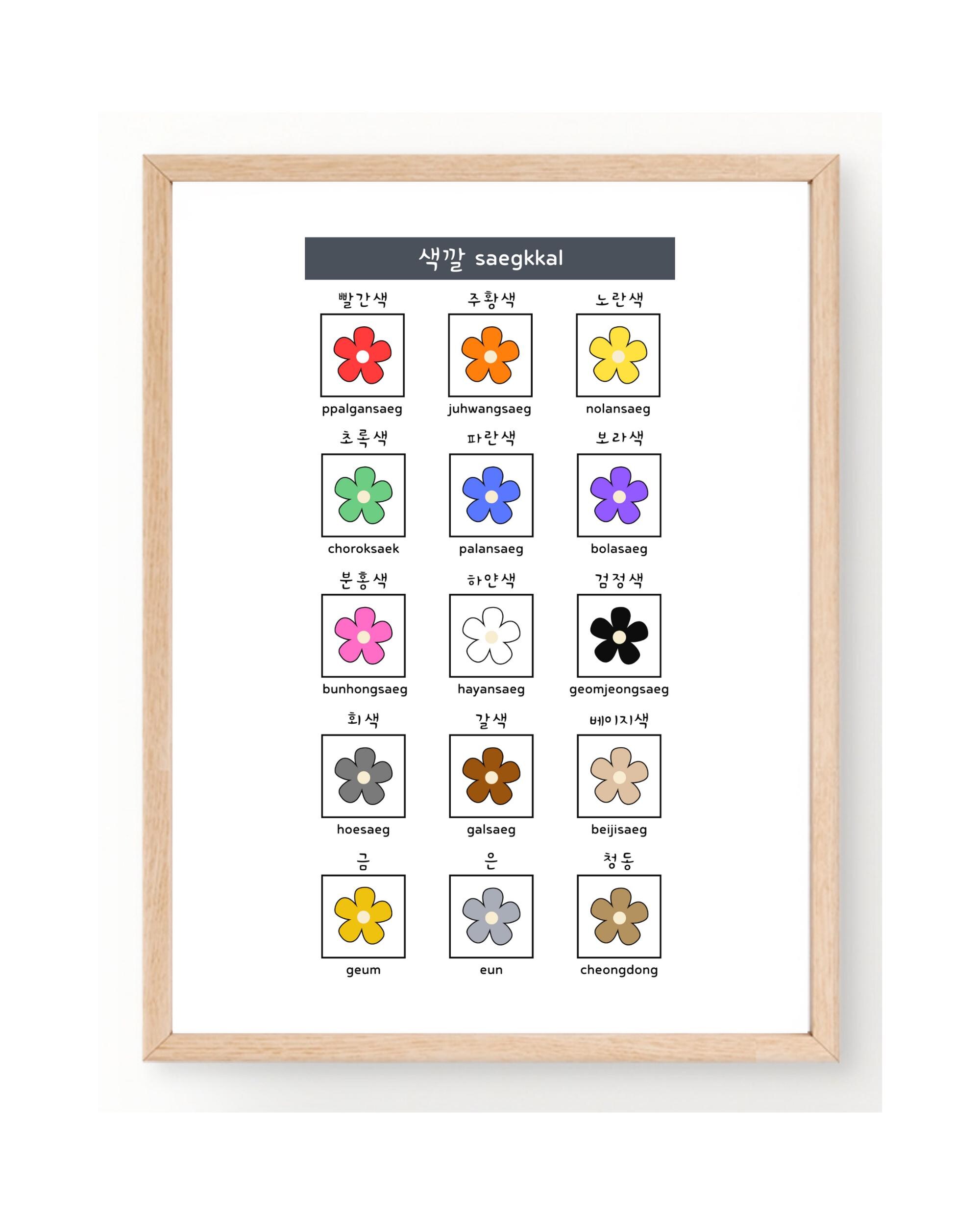 Educational Korean Learning Digital Download COLOURS Vocabulary Korean ...