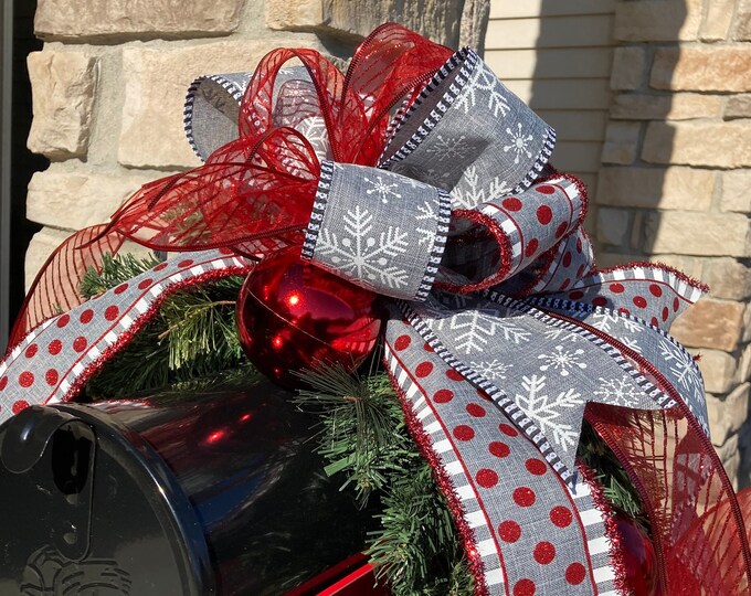 Christmas Mailbox Topper, Christmas Mailbox Swag, Red Christmas Mailbox ...