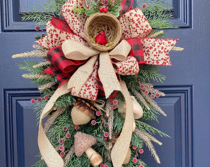 Rustic Christmas Swag for Front Door, North Woods Swag, Cabin Christmas ...