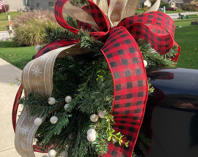 Christmas Mailbox Topper, Christmas Mailbox Swag, Rustic Christmas ...