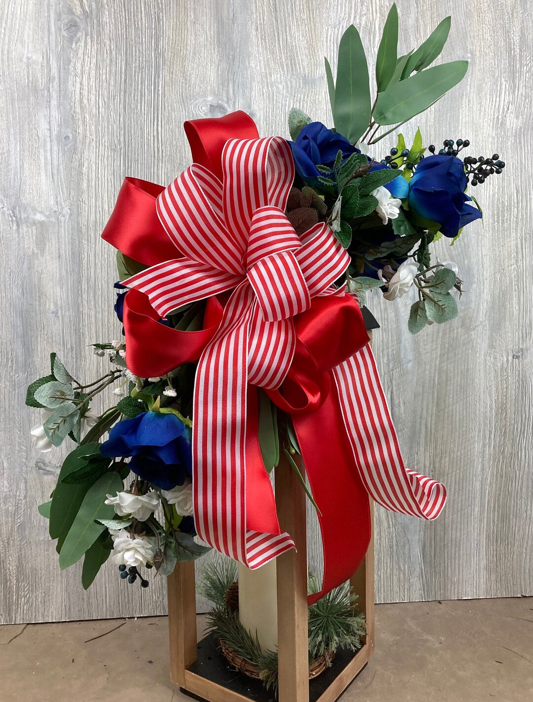Patriotic Lantern Swag, Lantern Bow for July 4th, Red White and Blue ...