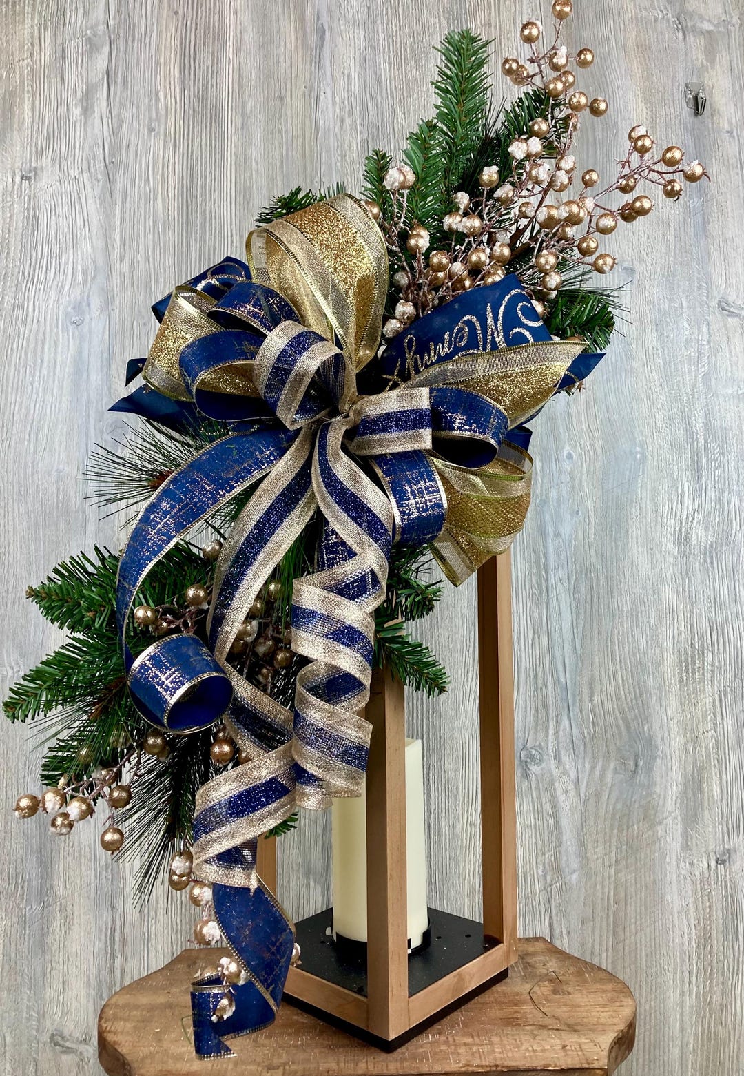 XL Blue and Gold Christmas Lantern Swag, Elegant Christmas Lantern ...