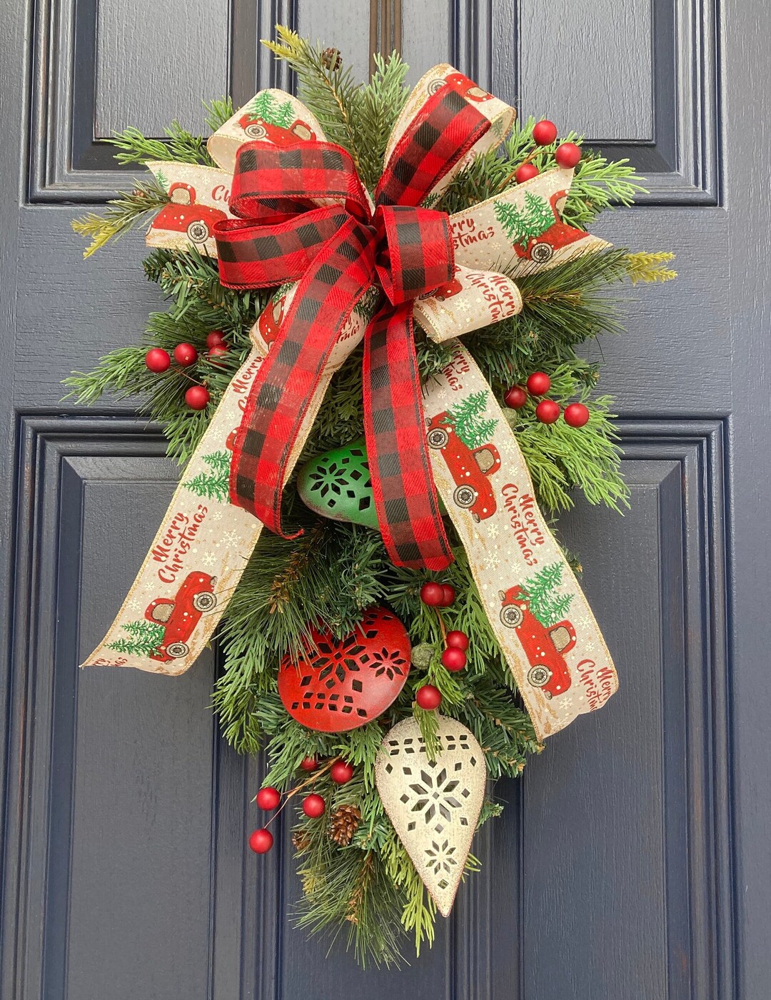 Rustic Christmas Wreath Swag for Front Door, North Woods Swag, Cabin ...