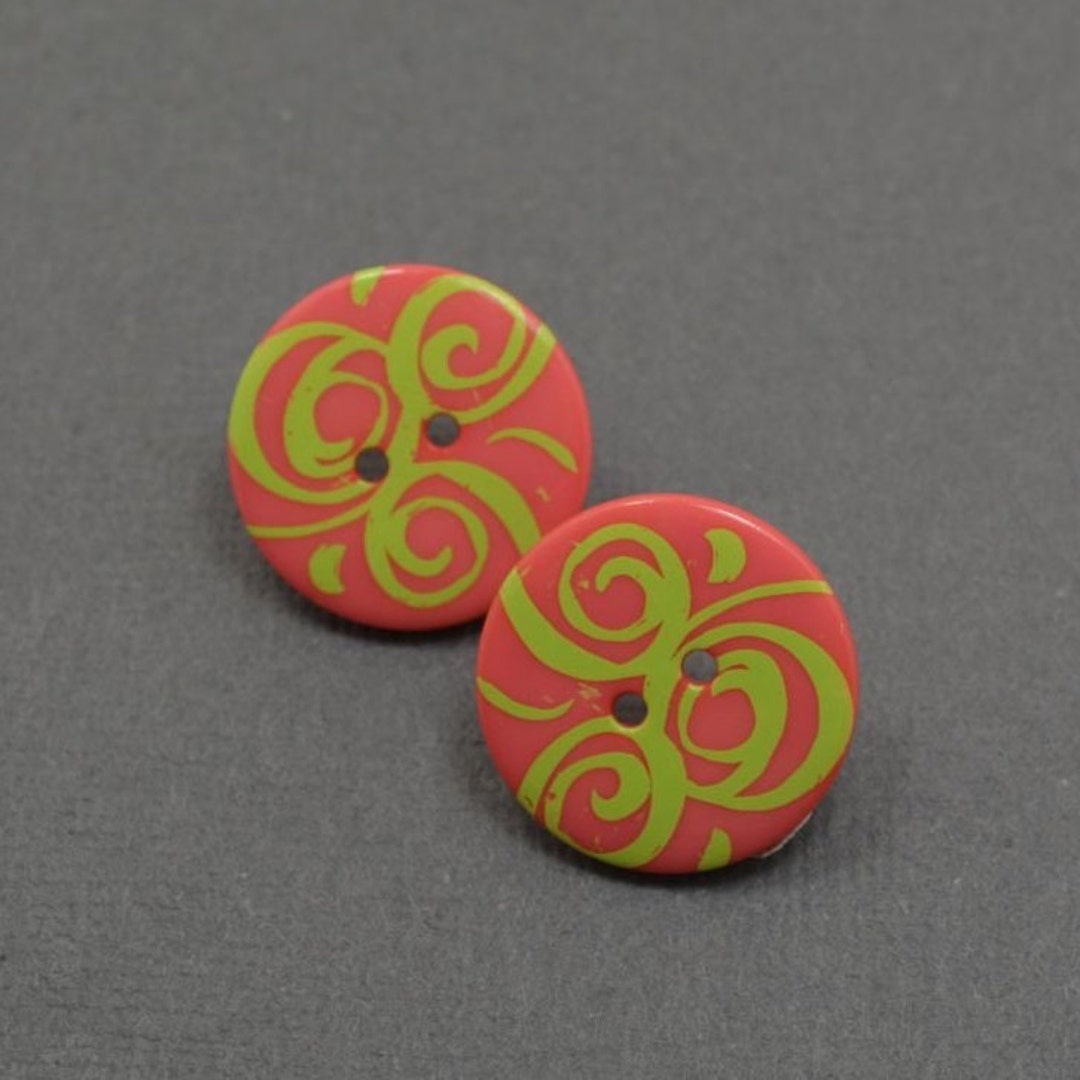 Bright Pink With Lime Green Swirls Button – 2-hole (FF-12) - Etsy