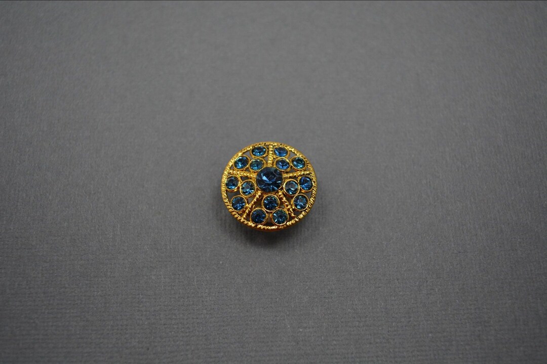 Bright Gold Blue Stone Button (E-09) - Etsy