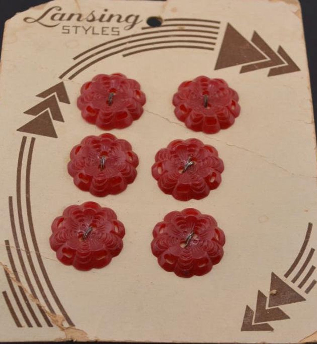 Carded Buttons 6 on a Card Brick Red Flower Button With Raised Border 2 ...