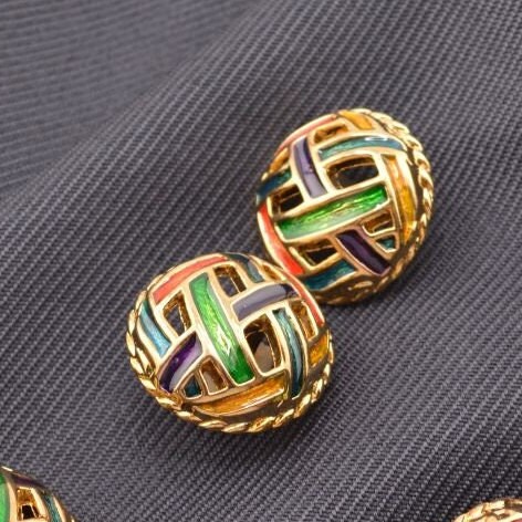 Round Open Weave Bright Metallic Gold Tone Metal Button With Bright ...