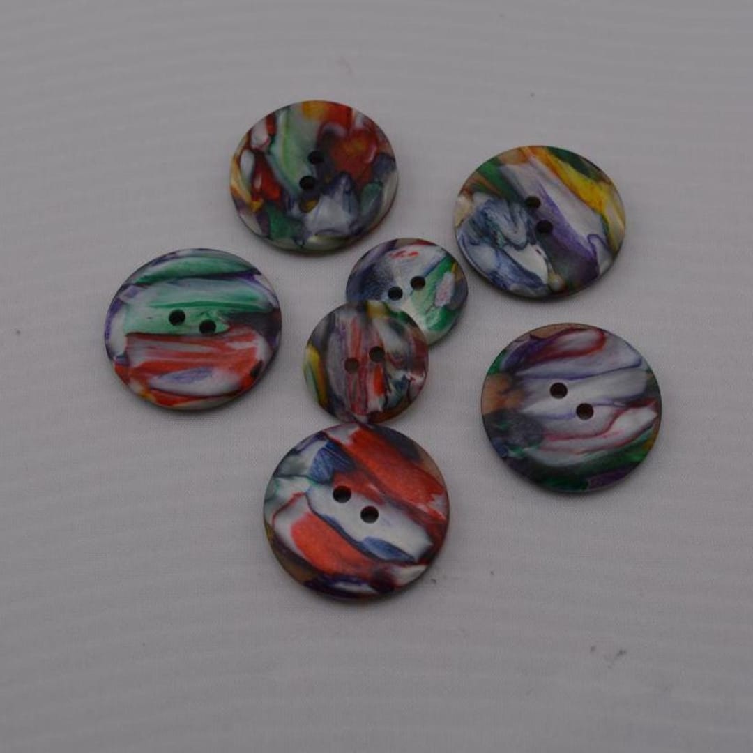 Multi Colored Button With Swirls of Color – 2 Hole – Sold as a Set of 7 ...
