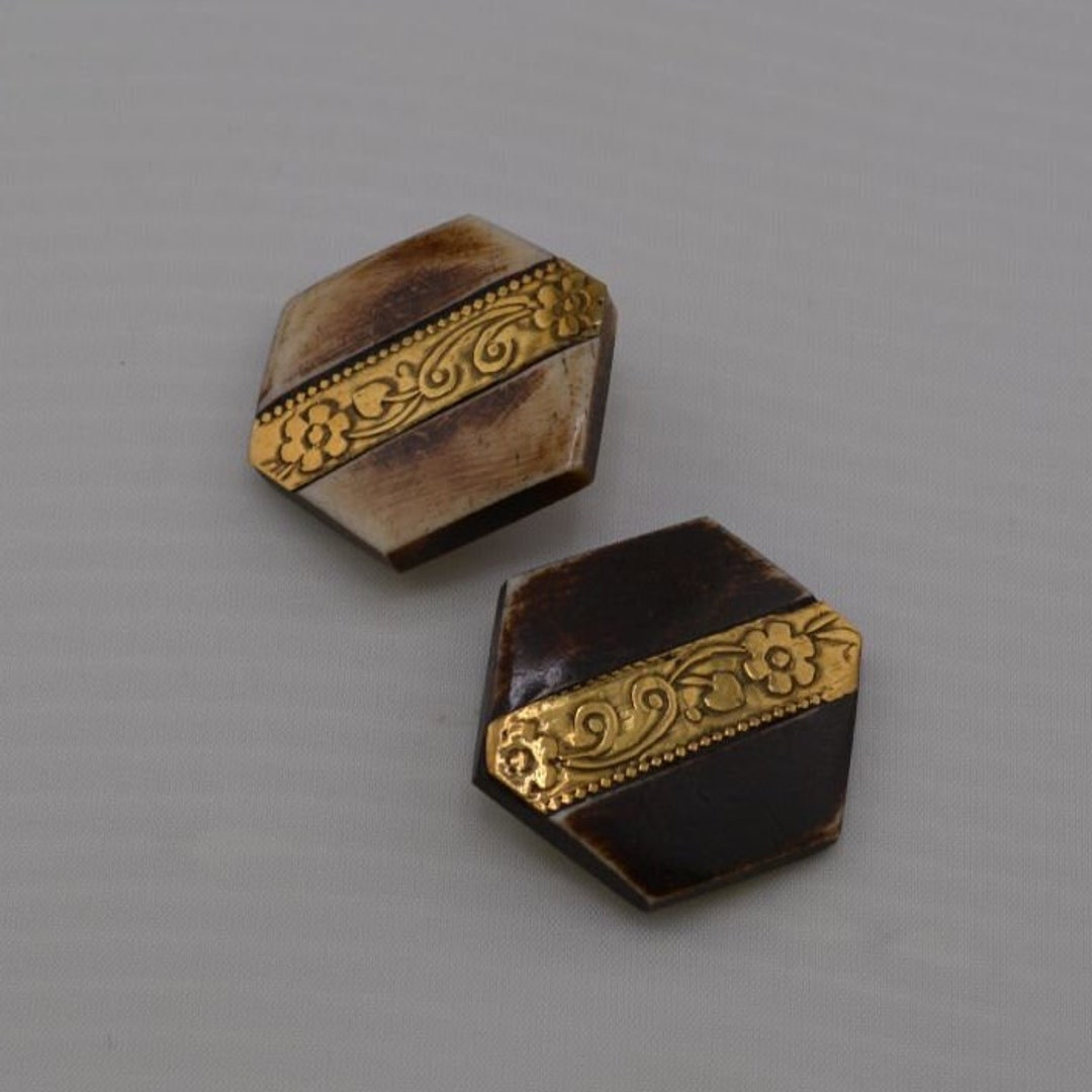 Polygon Button With Dark Brown Dyed Bone and Gold Metal Insets – Shank ...