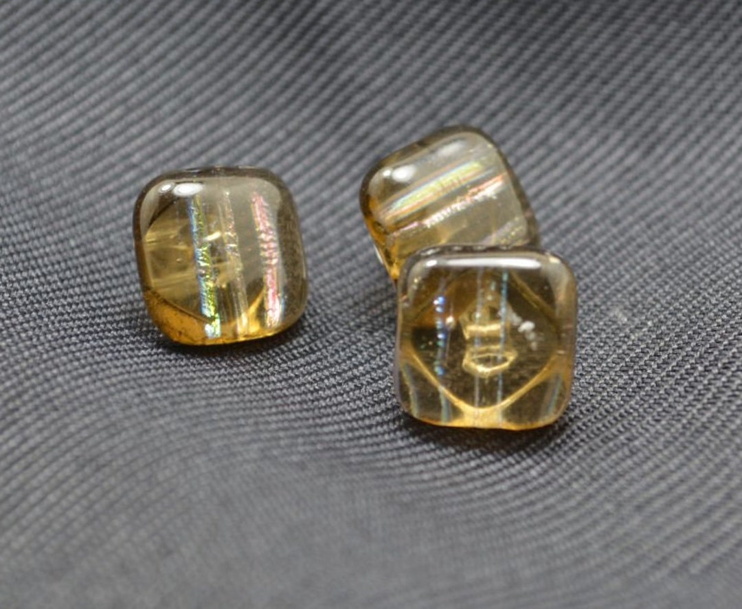 Handmade Glass Button – Smoky Amber With Iridescent Metallic Foil ...