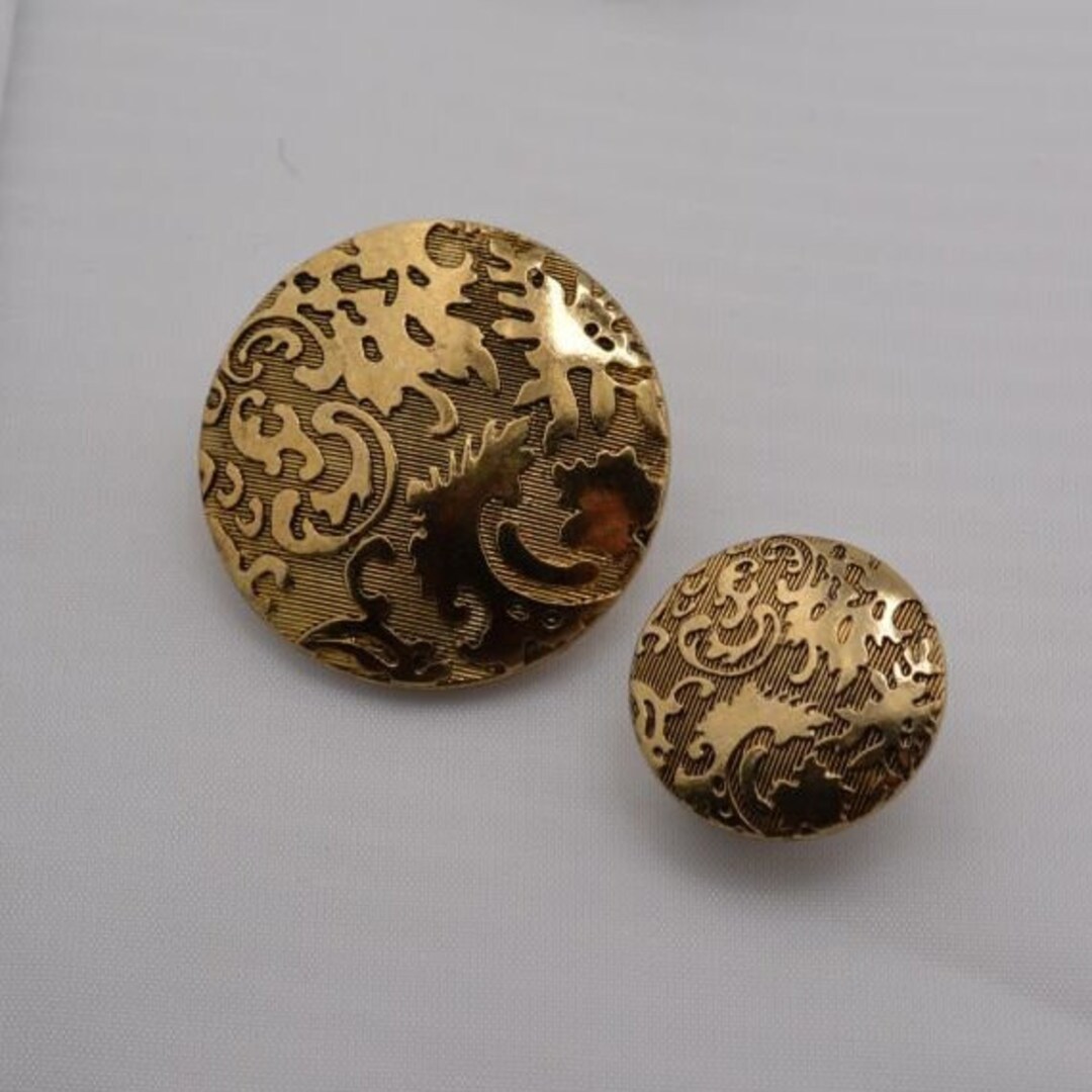 Bright Gold Tone Button With Scroll-work Pattern in Relief Design ...