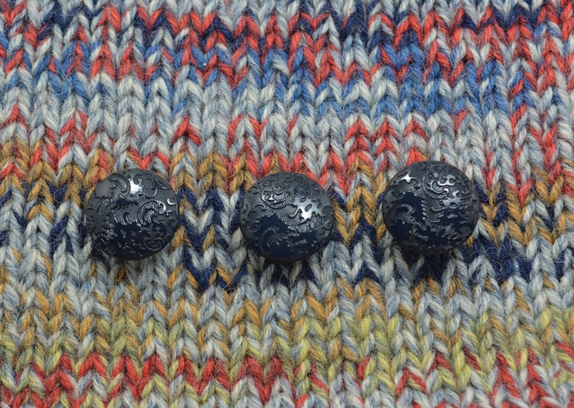 Navy Shank Button Embossed With Floral Pattern HH-09 - Etsy