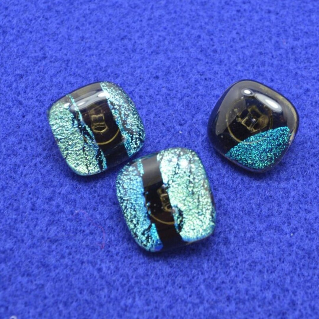 Handmade Glass Button – Smokey Grey With Random Shapes in Aqua Foil (JJ ...